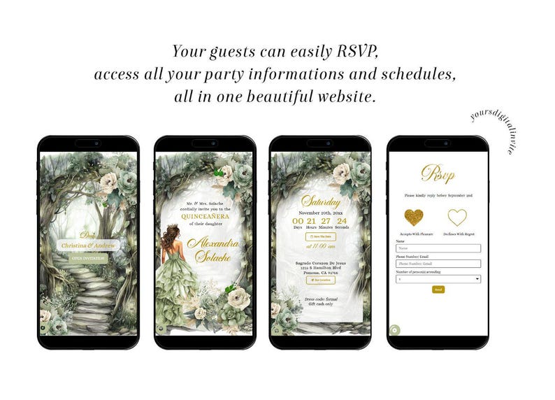 Sage Green Whimsical Forest Quinceanera Mobile Invite, Enchanted Forest ...