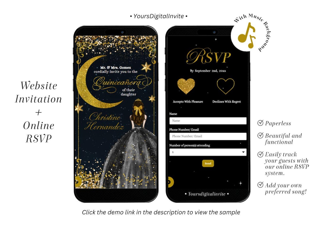 Starry Night Gold Quinceañera Mobile Invite, A Night Under the Stars ...