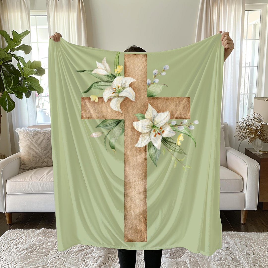 Religious Cross Velveteen Plush Blanket - Christian Faith Throw, Soft ...