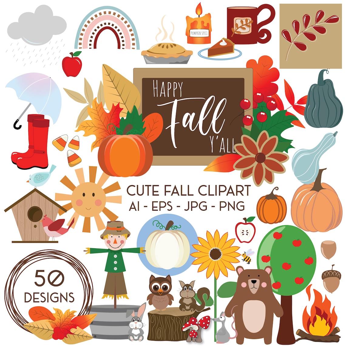 Cute Fall Clipart Vectors AI EPS Jpg Png Pumpkins - Etsy Canada