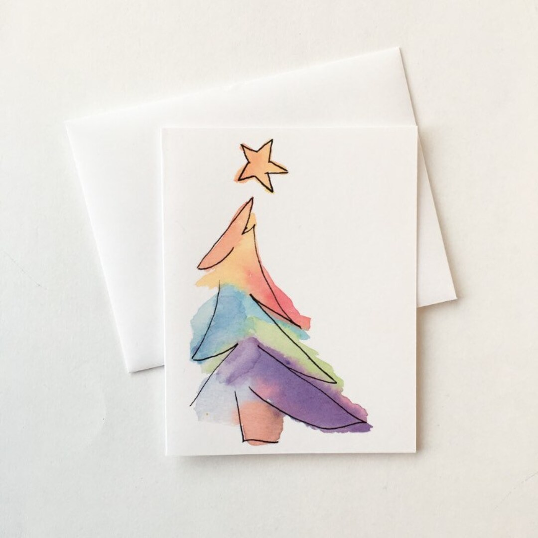 Watercolor Tree of Wonder Christmas Holiday Card & Envelope 4.25x5.5 ...