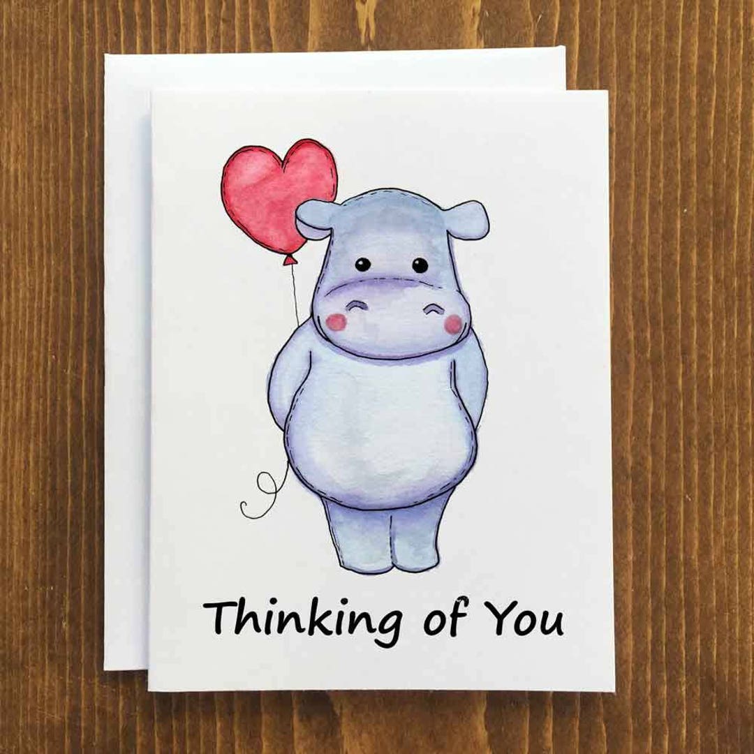 Thinking of You Hippo Card & Envelope for Friend, Loved One, Partner ...
