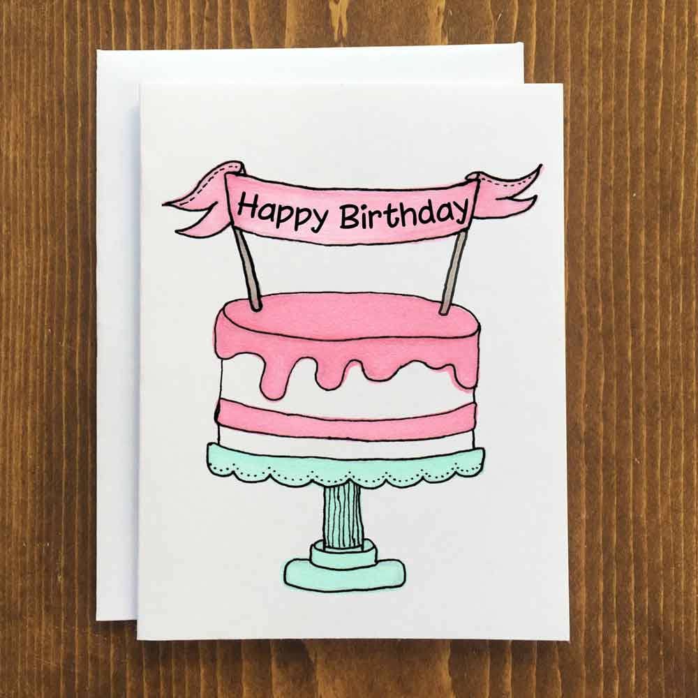 Sweet Happy Birthday Banner Cake & Envelope - Free Shipping - Etsy