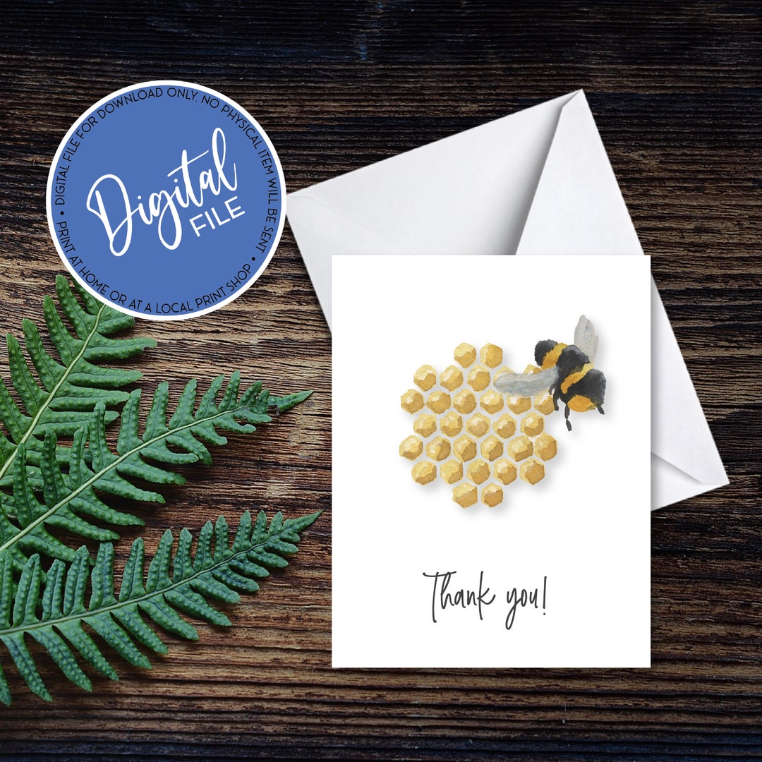 Watercolor Honeycomb & Bee Thank You Card and Envelope for Friend ...