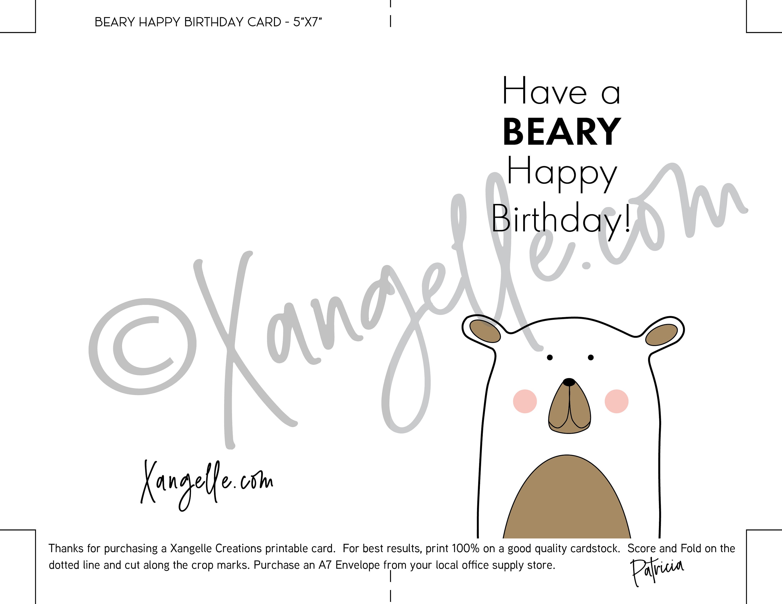 Printable have a Beary Happy Birthday Card - Etsy