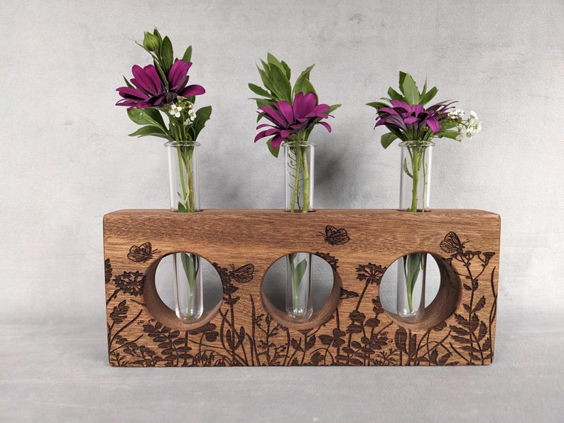 Triple Hardwood Flower/bud Vase or Propagation Station - Maple, Cherry ...