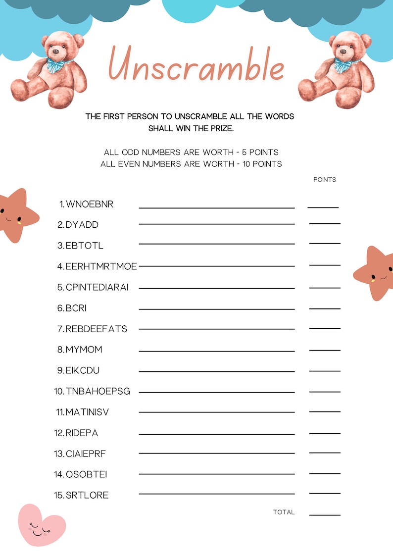 Baby Shower Party Game Unscramble Words - Etsy