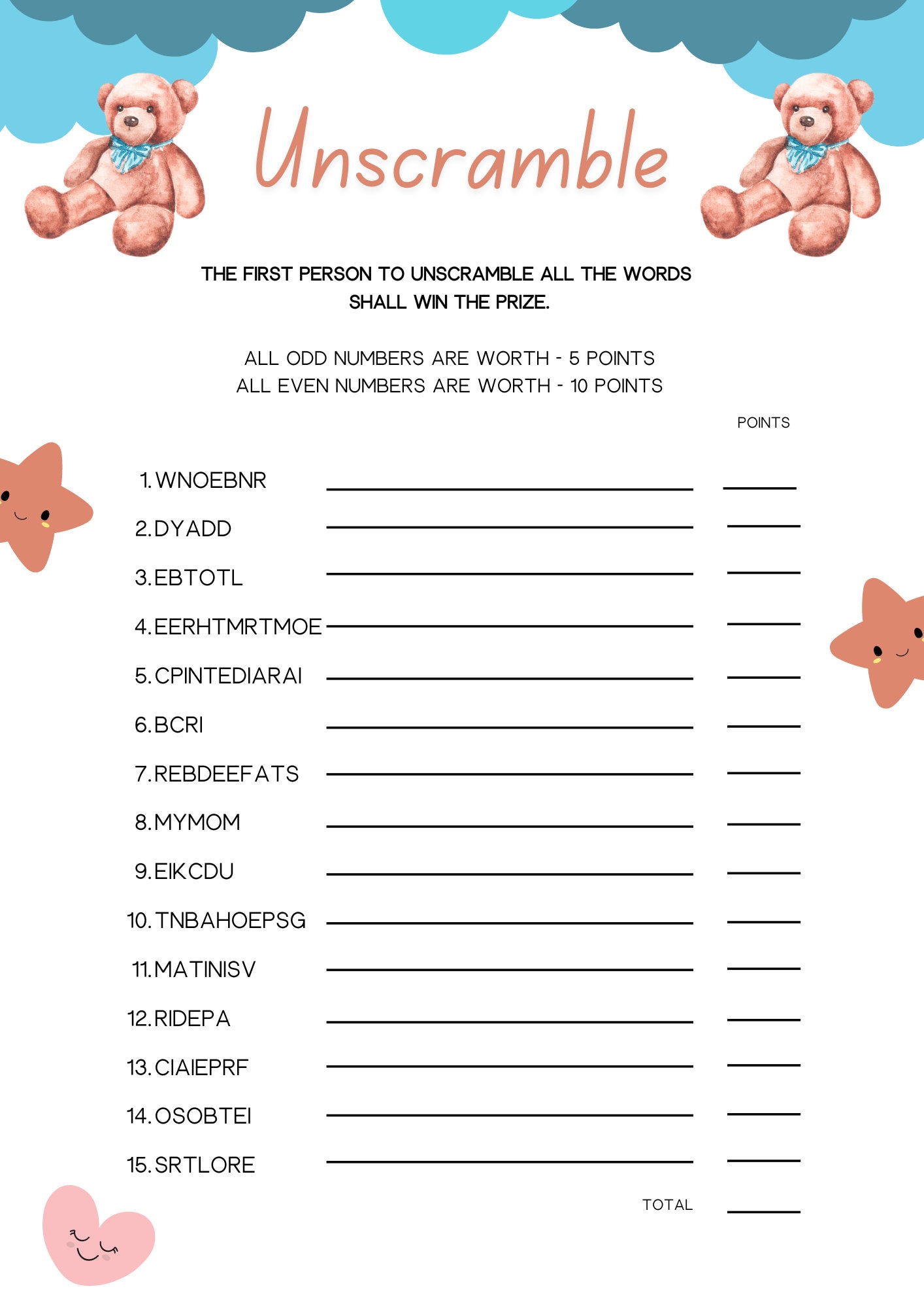 Baby Shower Party Game - Unscramble Words - Etsy