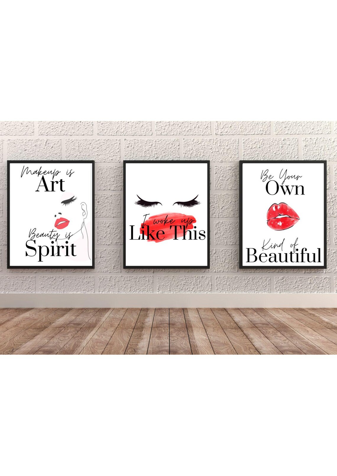 Printable Wall Art Quotes With Red Set of 3 for Home Bedroom Vanity ...