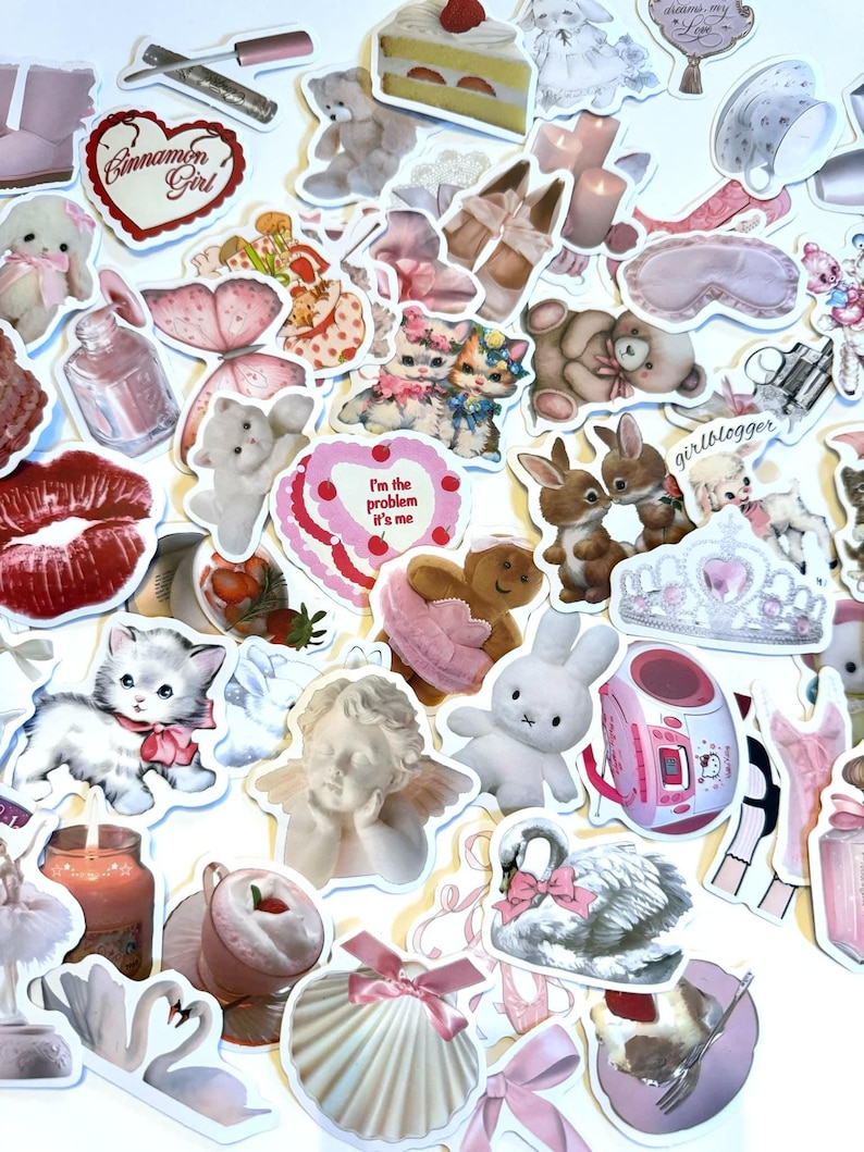 Coquette Girly Pink Aesthetic Stickers Set for Laptop, Kindle, Journal ...
