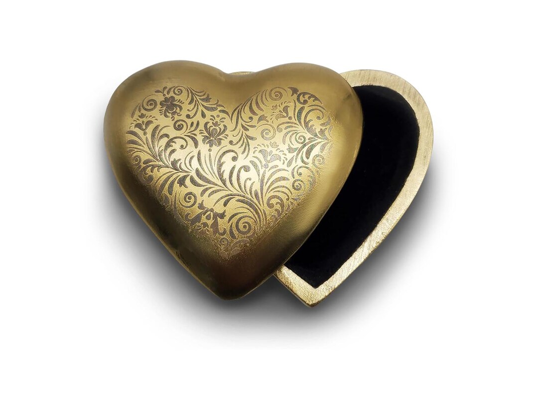 Gold Heart Shaped Box With Etched Design – 2.75" Aluminum Jewelry Box ...