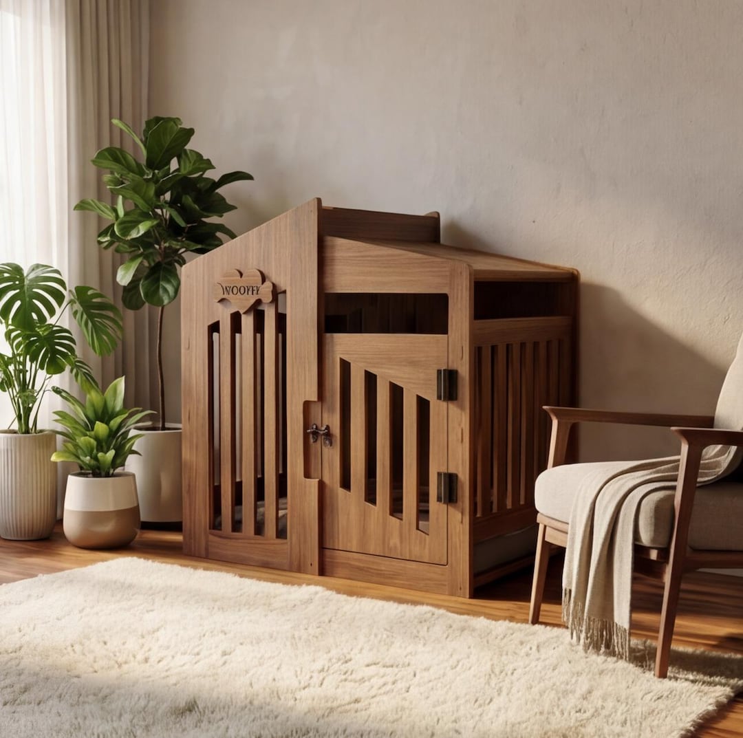 Luxury Walnut Dog Crate | Gabled Indoor Pet Kennel Furniture - Etsy