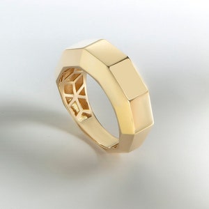 14k Solid Gold Statement Ring, Bold Gold Ring, Minimalist Geometric ...