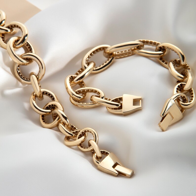 14K Solid Gold Chunky Curb Chain Bracelet, Cuban Link Chain Bracelet, Thick Cuban Chain Bracelet ...