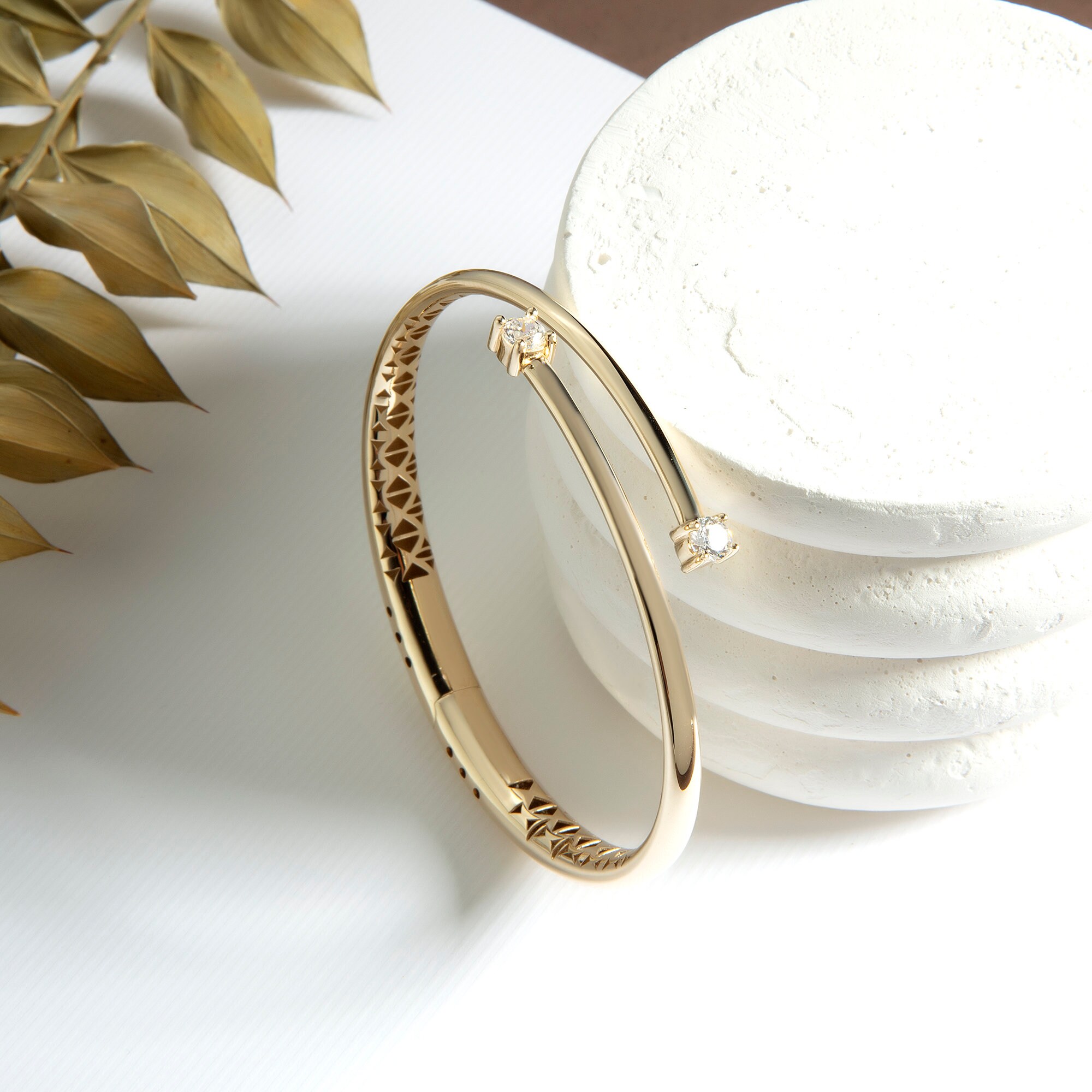 14k Gold Square Shape Diamond Bangle, Solid Gold Cuff Bangle ...