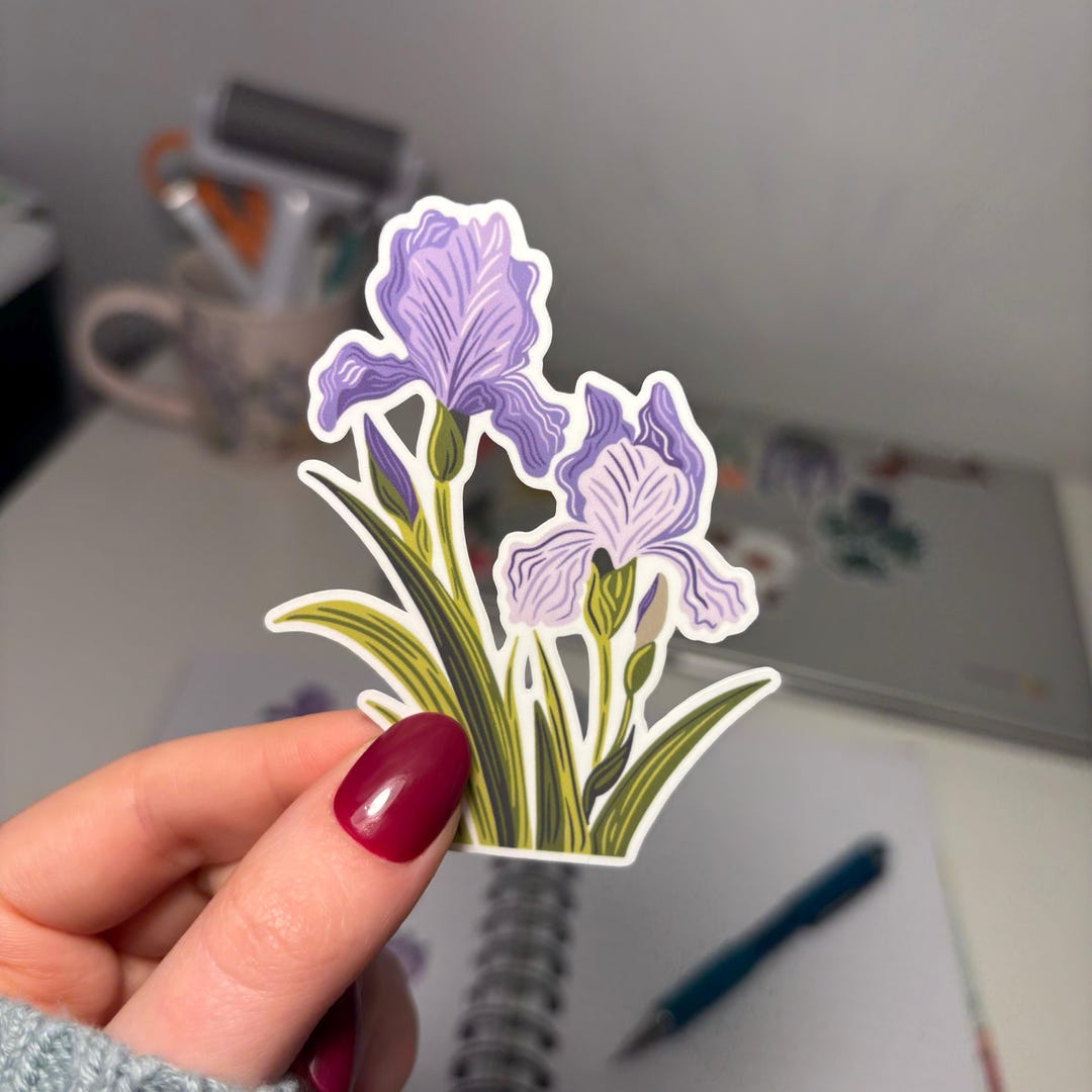 Iris Sticker, Waterproof Sticker, Flower Decal, Water Bottle, Laptop ...