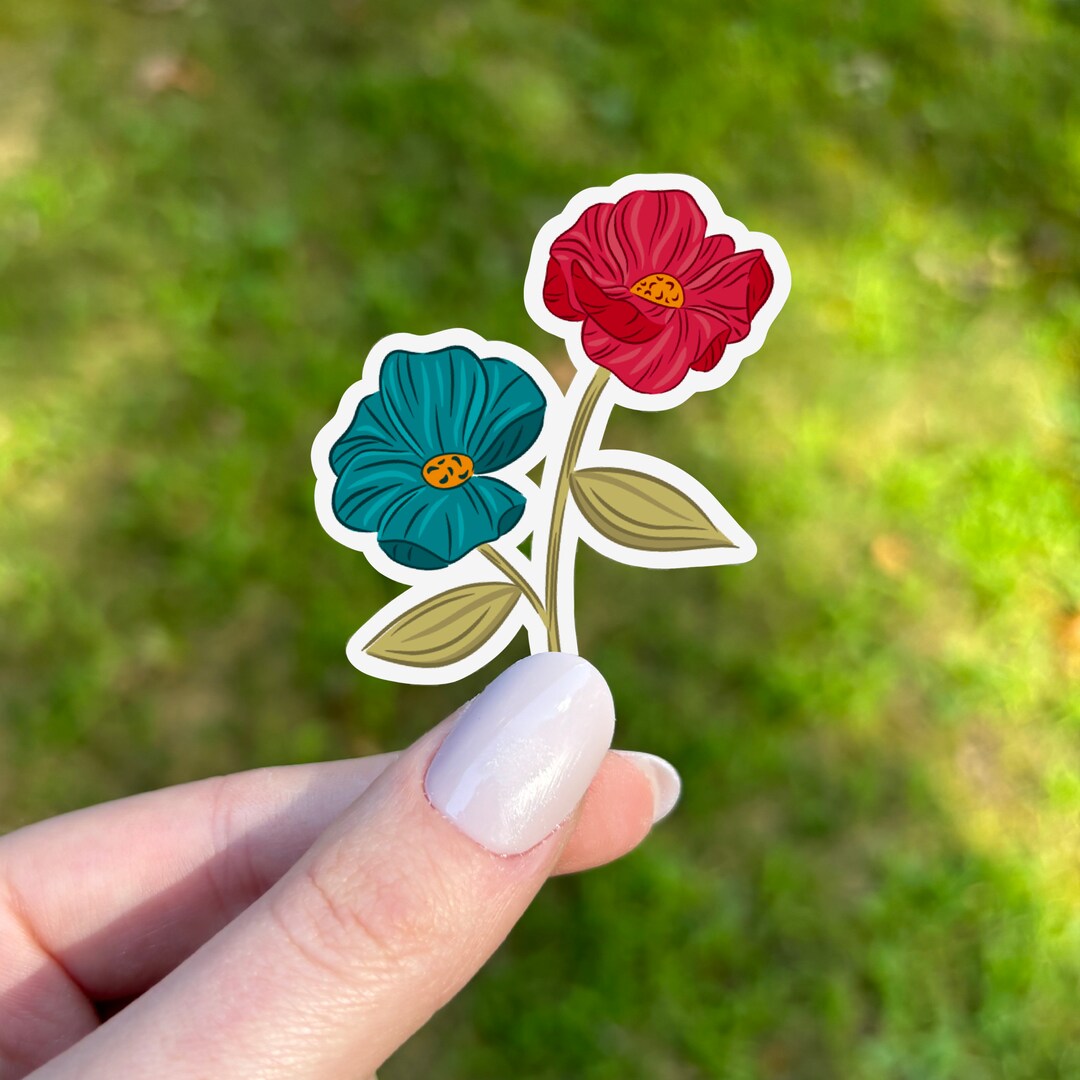 Floral Sticker, Flower Decal, Aesthetic, Greenery, Vinyl Sticker, Green ...