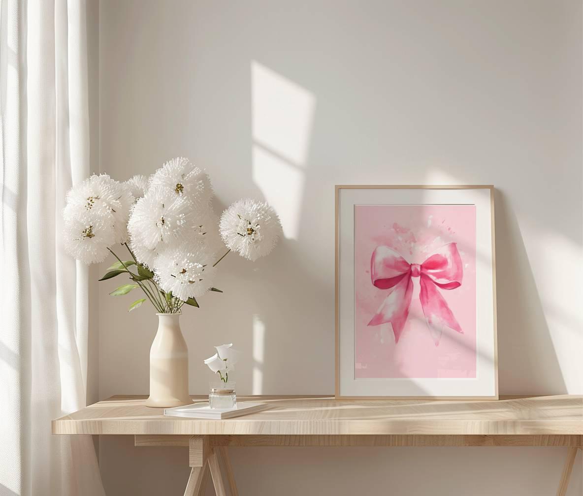 Pink Coquette Bow Print, Minimalist Bow Wall Art, Pink Coquette Decor ...