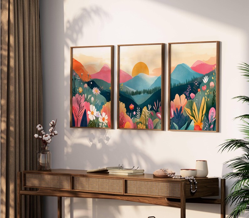3 Piece Abstract Mountain Landscape Artwork Print Triptych Colorful ...