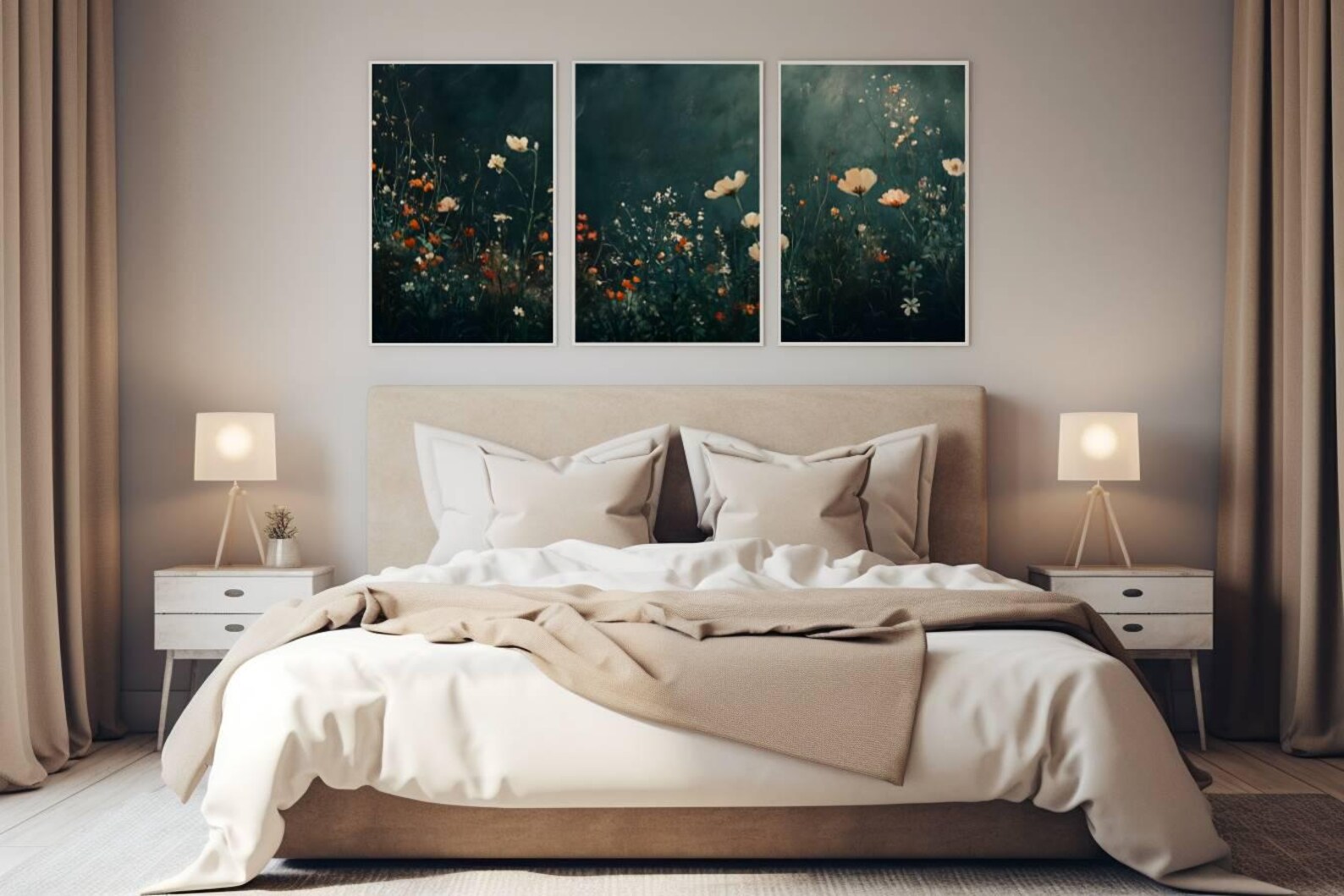3 Piece Wildflower Field Landscape Print, Triptych Floral Wall Art ...