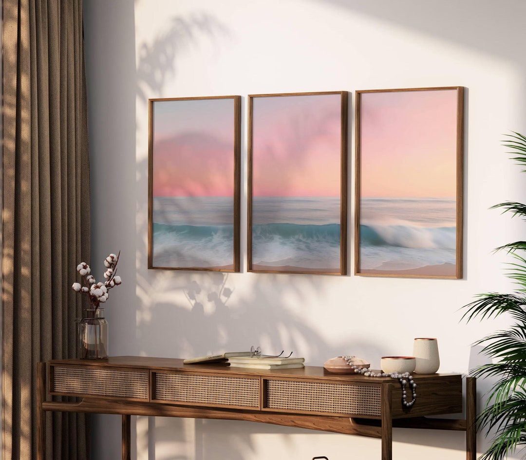 Set of 3 Sunset Prints, Ocean Print Set, Neutral Poster, Beach Landscape, Coastal Triptych Wall ...