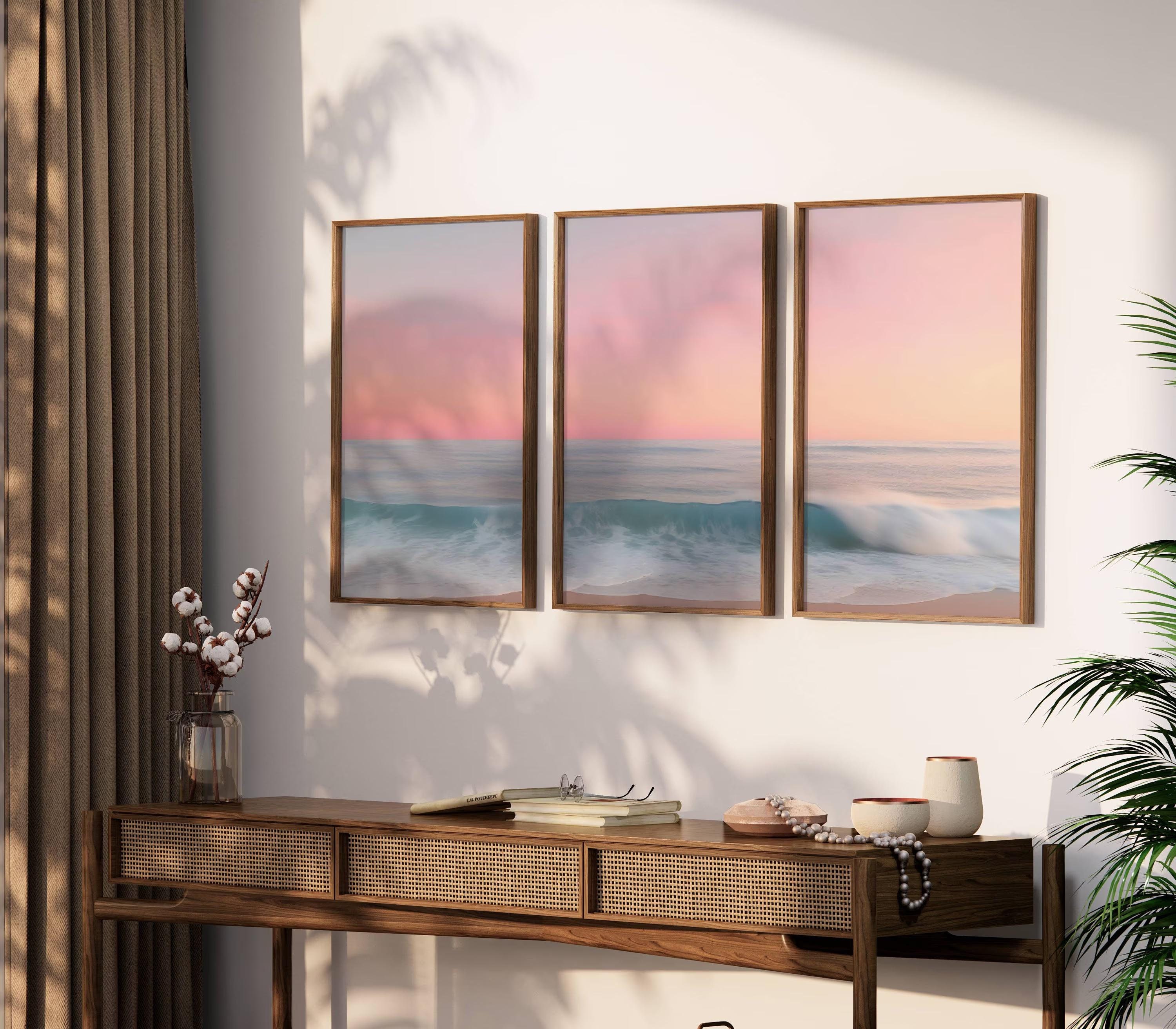 Set of 3 Sunset Prints, Ocean Print Set, Neutral Print, Beach Landscape ...