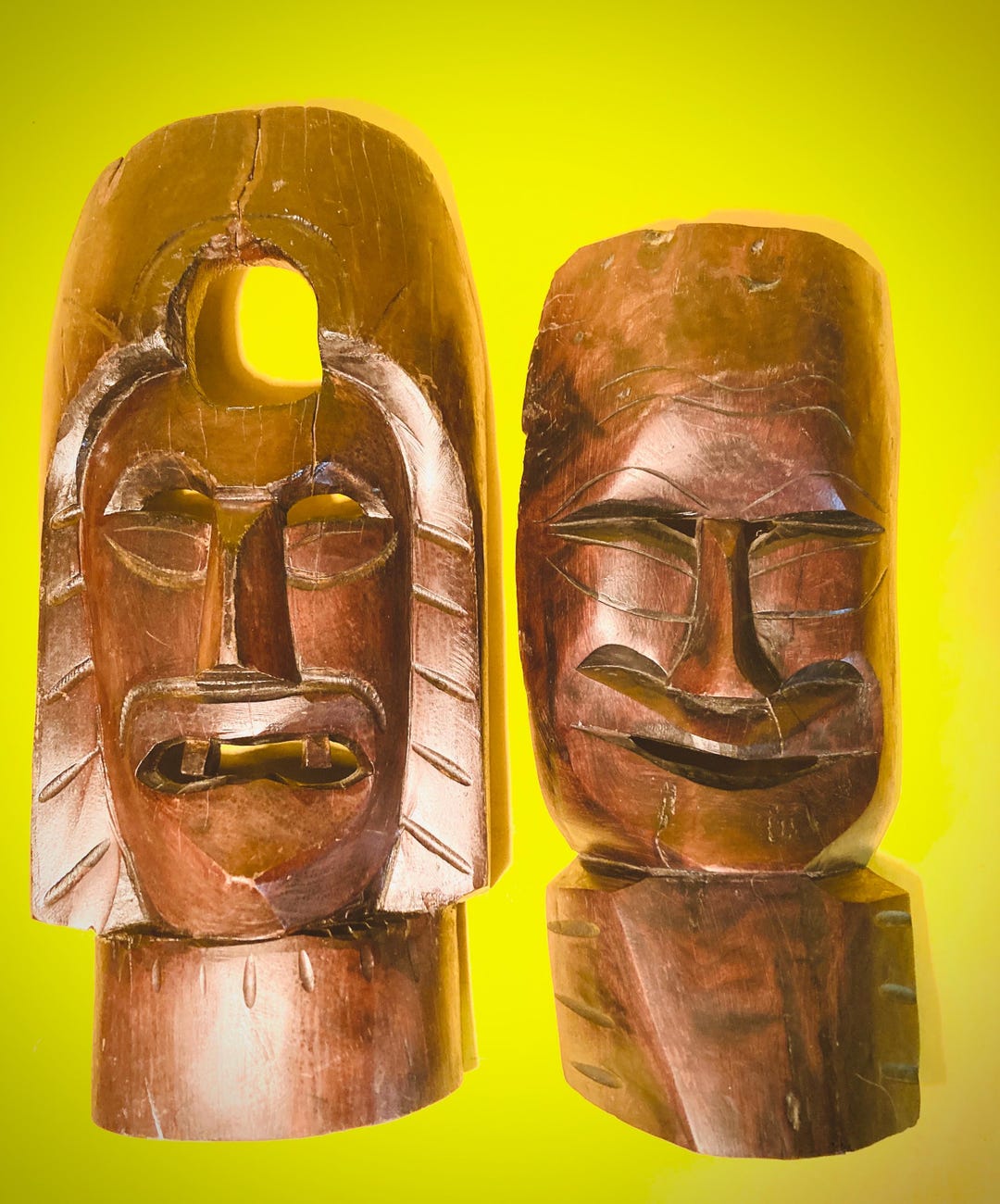 2 Wood Carved Tiki Heads - Etsy