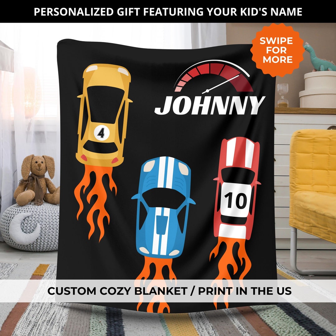 Custom Race Car Throw Blanket With Name Personalized Baby Boy Swaddle ...