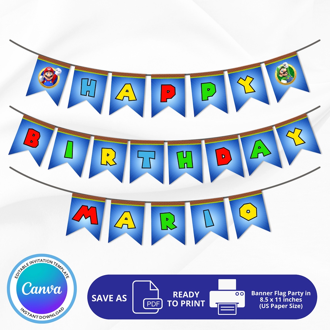Video Game Banner Flag | Birthday Banner Printable, Editable Birthday ...