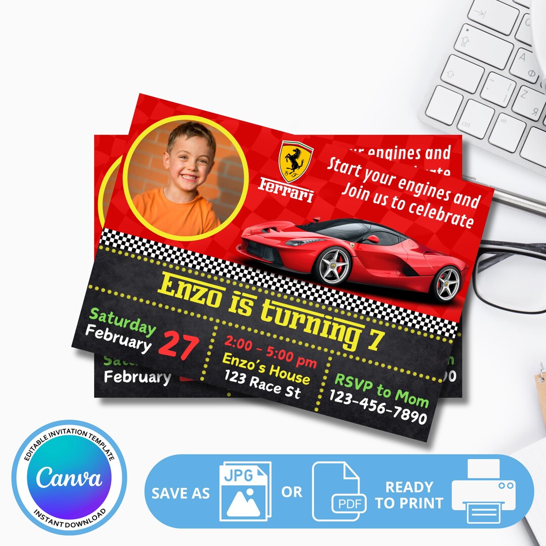 Ferrari Invites, Ferrari Birthday Invitation, Ferrari Party Invitation ...
