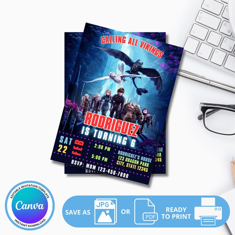 How to Train Your Dragon Birthday Invitation, Toothless Dragon Editable ...