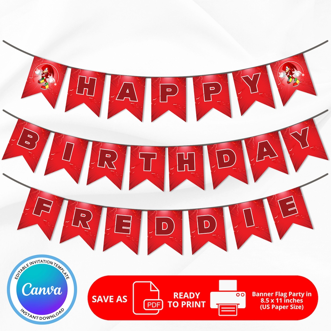 Sonic Knuckles Banner Flag | Red Sonic Banner Printable, Editable ...