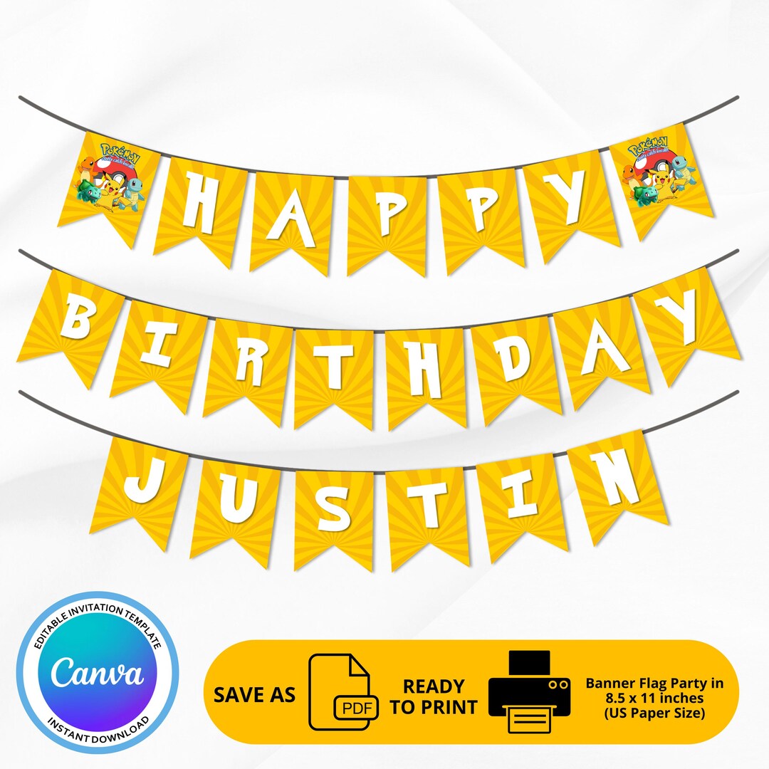 Pokemon Banner Flag | Editable Pokemon Banner Party Printable | Pokemon ...