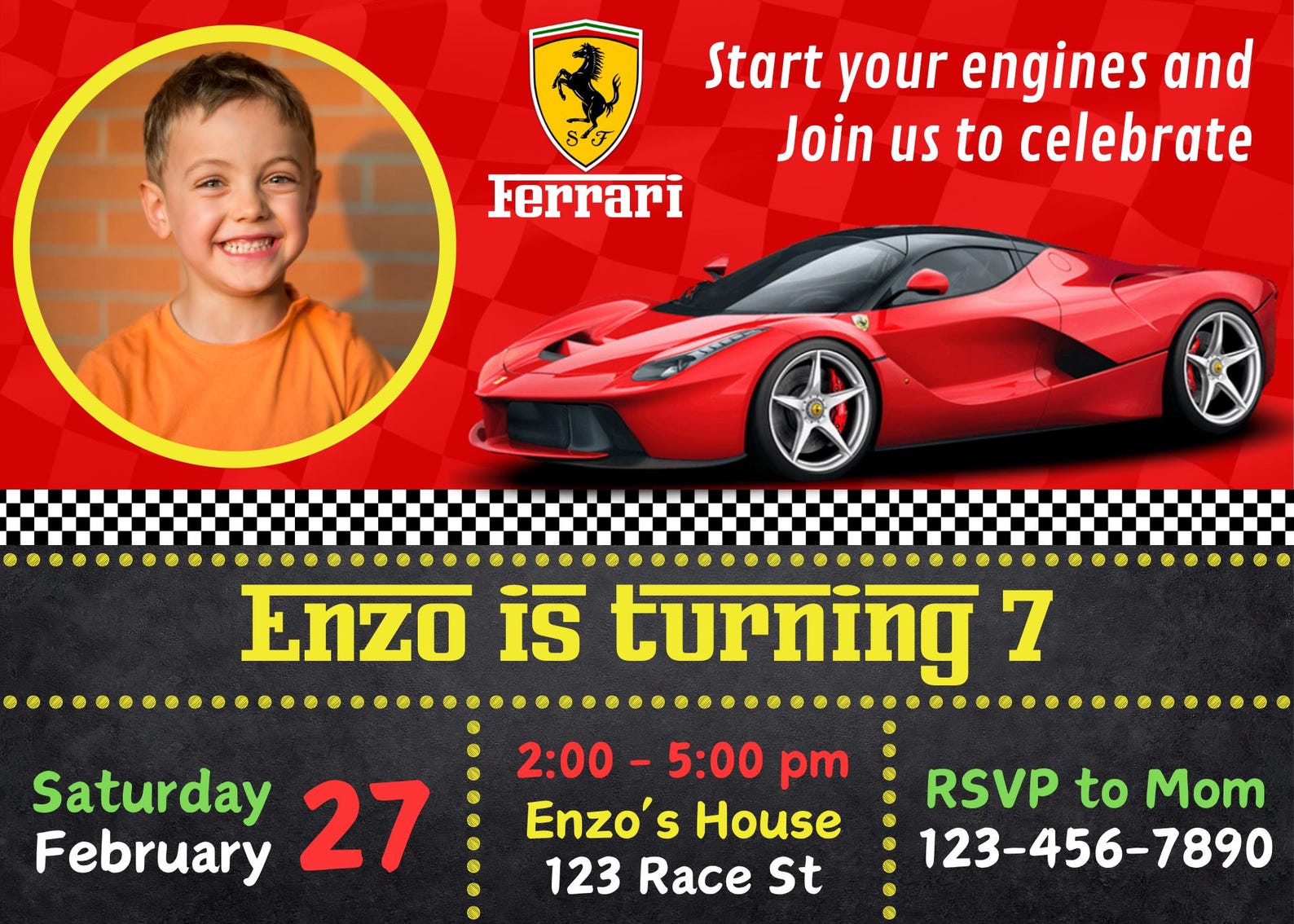 Ferrari Invites, Ferrari Birthday Invitation, Ferrari Party Invitation ...