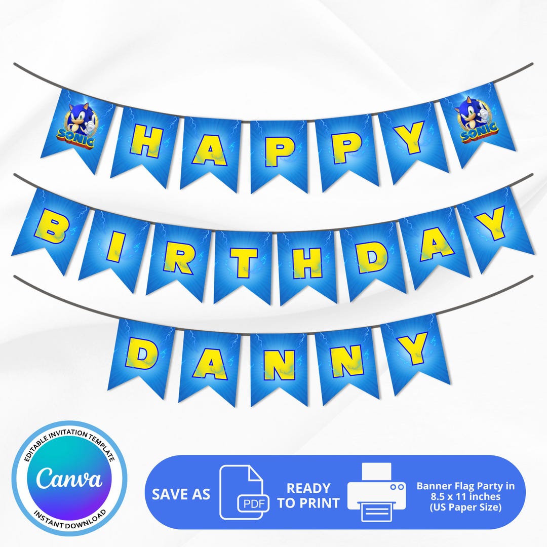 Sonic Banner Flag |sonic Banner Printable, Editable Sonic Birthday ...
