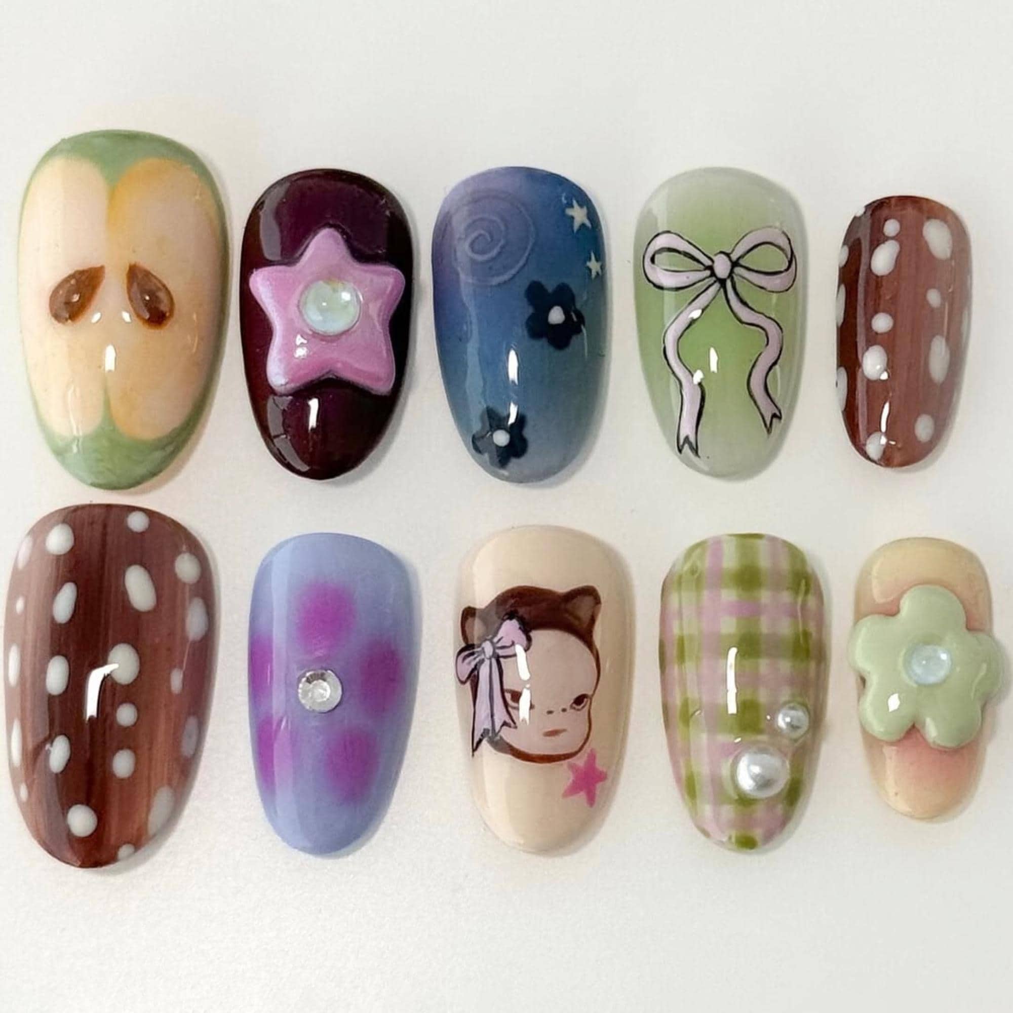 Unique Cartoon Press on Nails, Custom Cartoon With Fall Nail Art, Cute ...