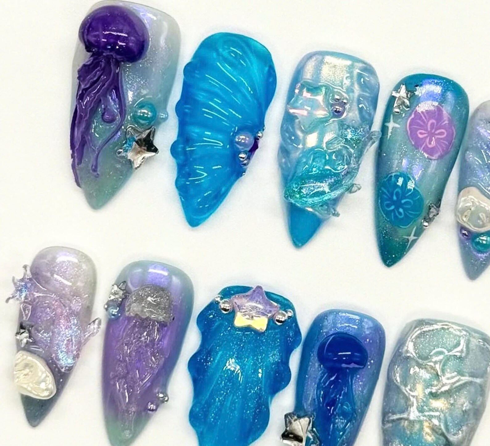 Unique Blue Summer Nail Designs, Summer Picnic Ocean Nail Art, Hand ...