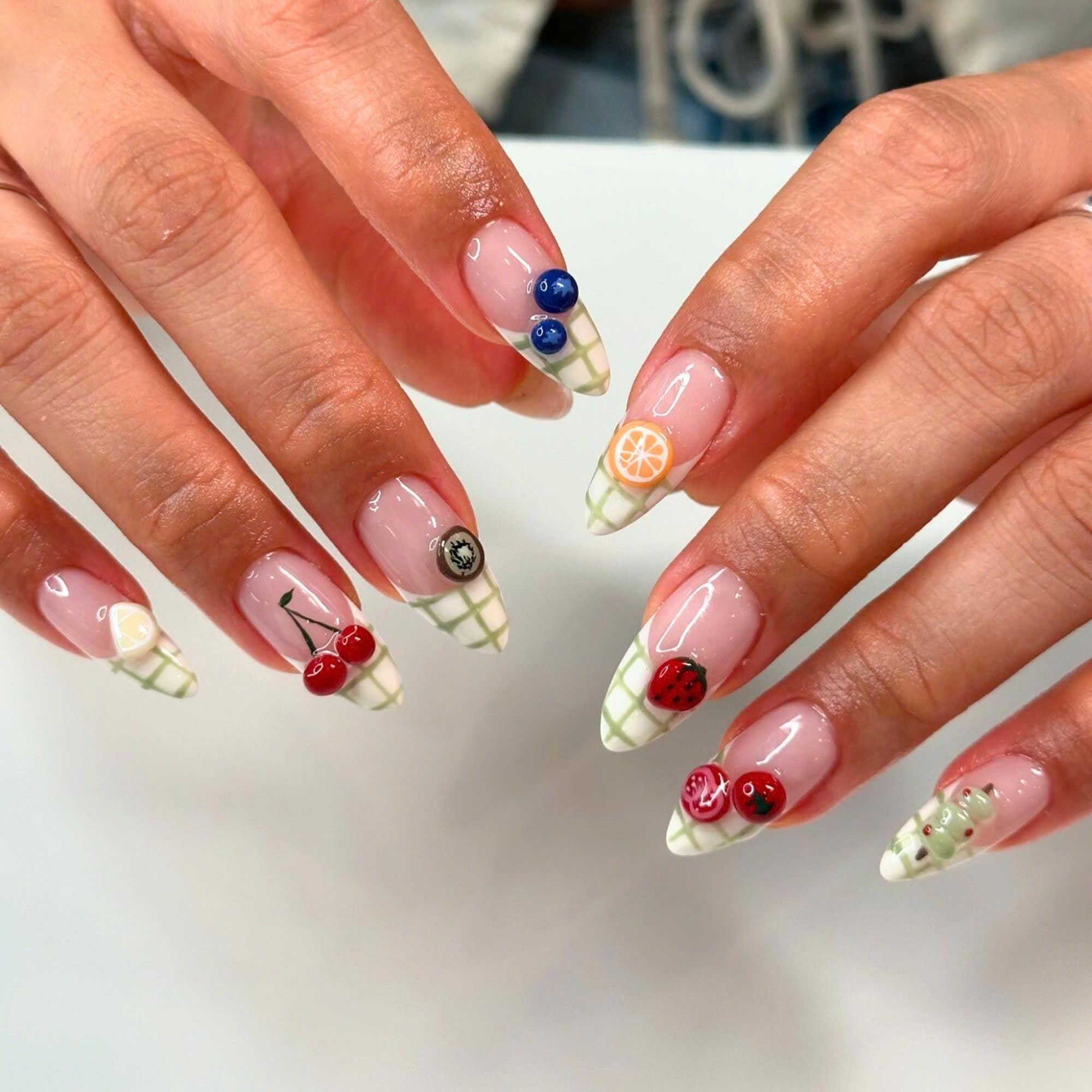 Vegetable Party Press on Nails, Fruit Nail Art With French Tips, Free ...