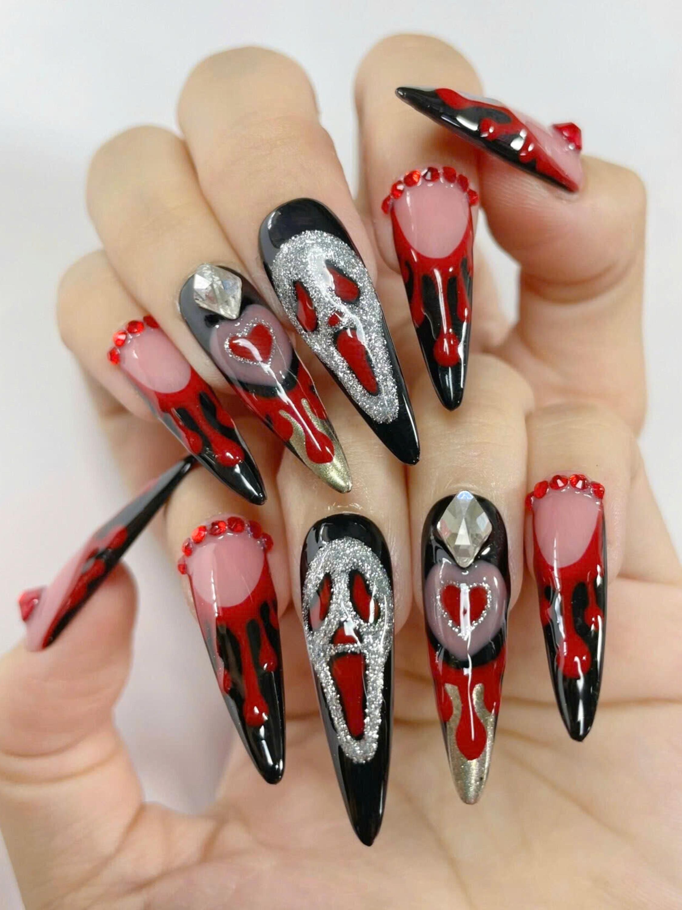 Ghost Face Press on Nails, Spooky Halloween Nail Set, Halloween Nails ...