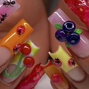 Garden Fruit Lover Press on Nails, Summer Holiday Fake Nails, Fruit ...