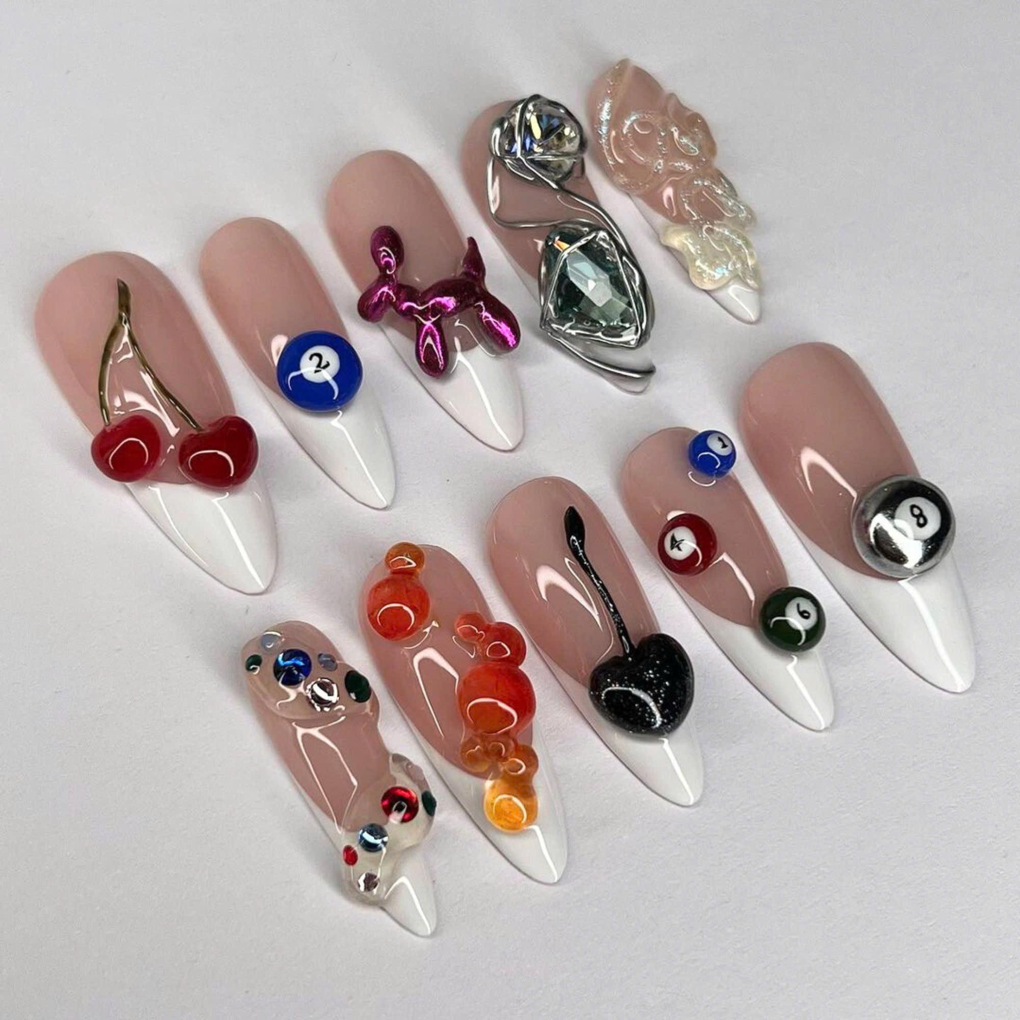 Special Poll Balls Long Stiletto Press on Nails, Custom Fake Acrylic ...