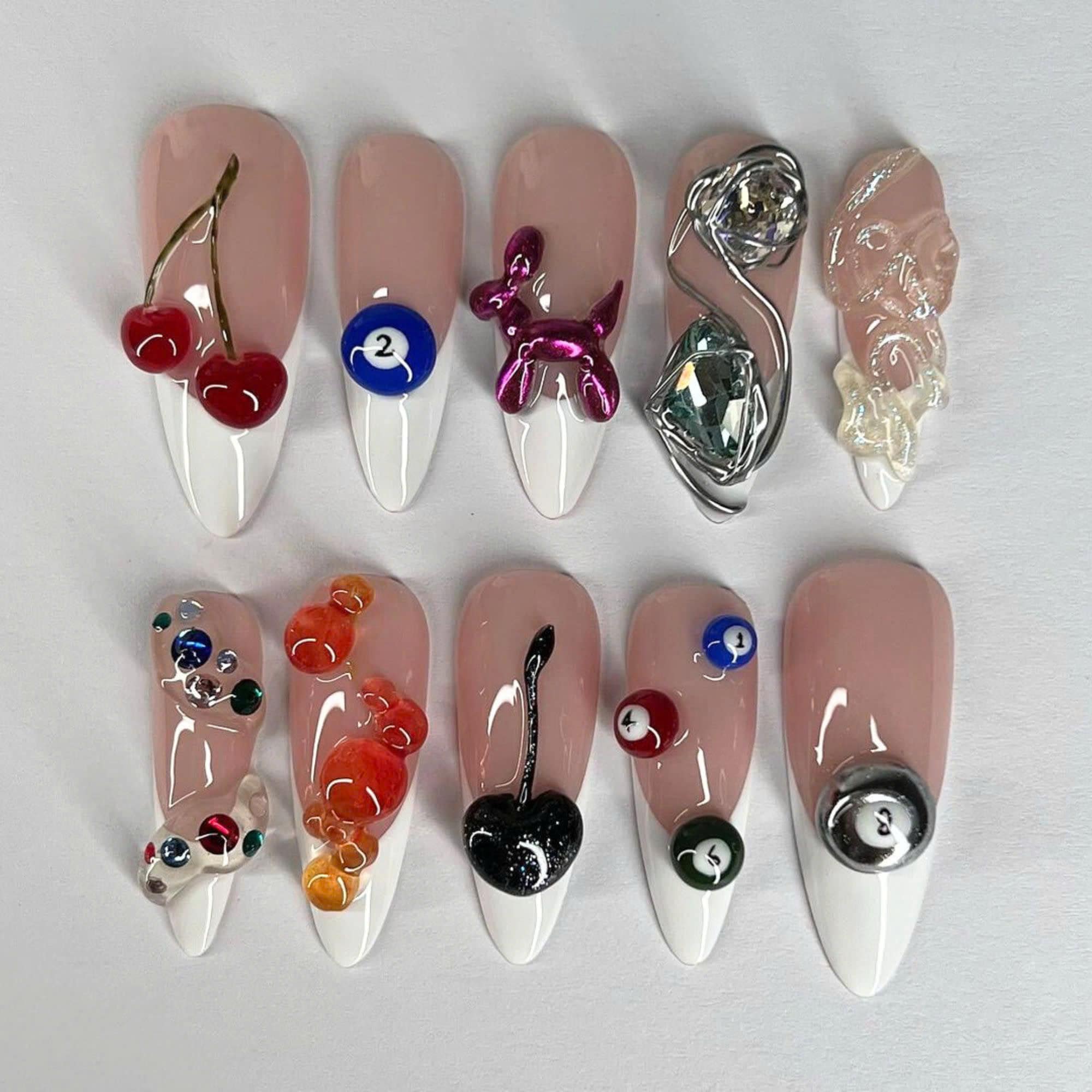 Special Poll Balls Long Stiletto Press on Nails, Custom Fake Acrylic ...