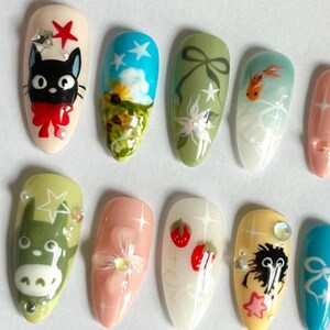 Kawaii Anime Design Press on Nails, Studio Ghibli-inspired Nail Art ...