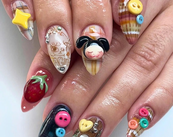 Pucca Cartoon Press on Nails | 3D Floral & Character Nail Art | Cute ...