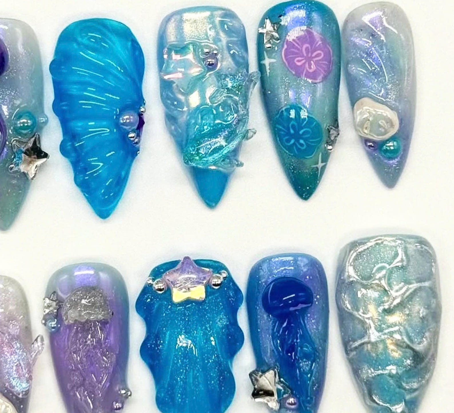 Unique Blue Summer Nail Designs, Summer Picnic Ocean Nail Art, Hand ...