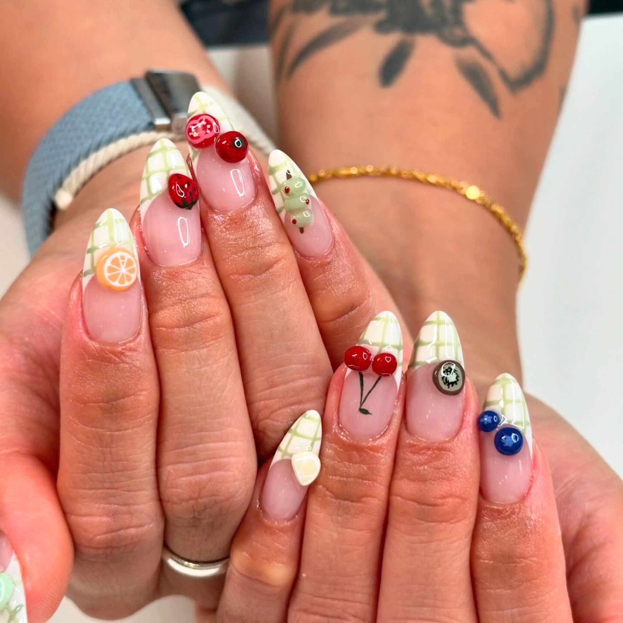 Vegetable Party Press on Nails, Fruit Nail Art With French Tips, Free ...