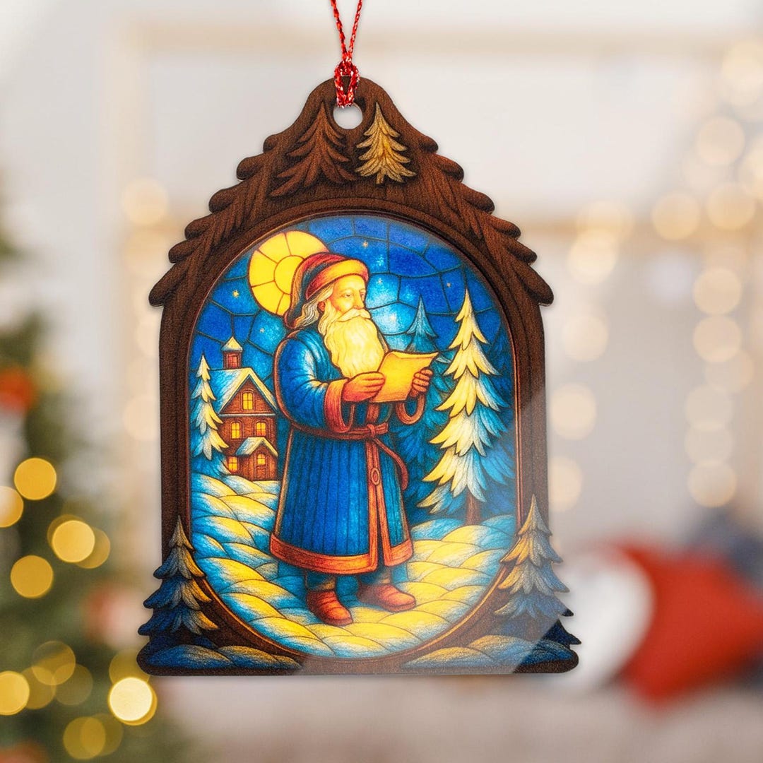 Blue Santa Ornament | Stained Glass Art Christmas Decor | Old World St ...