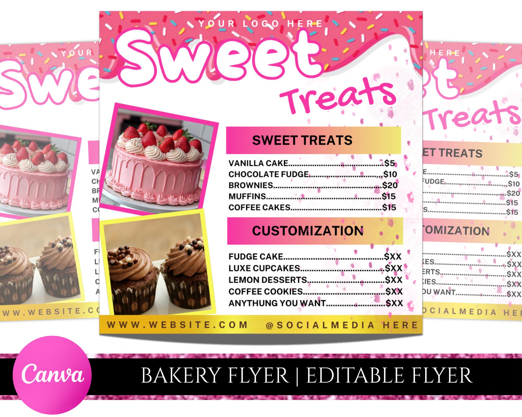 Bakery Flyer Editable Canva Template , Sweet Treats Flyer, Bake Sale ...