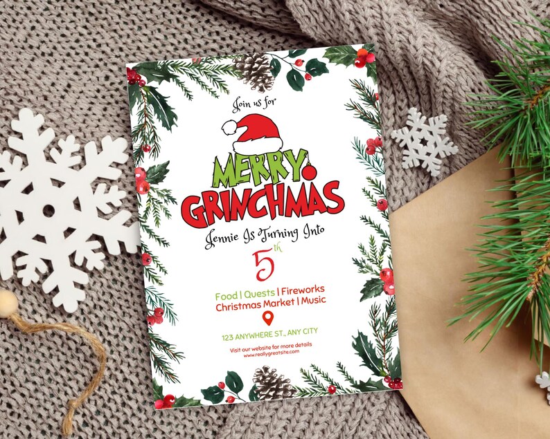 Editable Grinch Birthday Invitation Merry Grinchmas Invitation Grinch ...