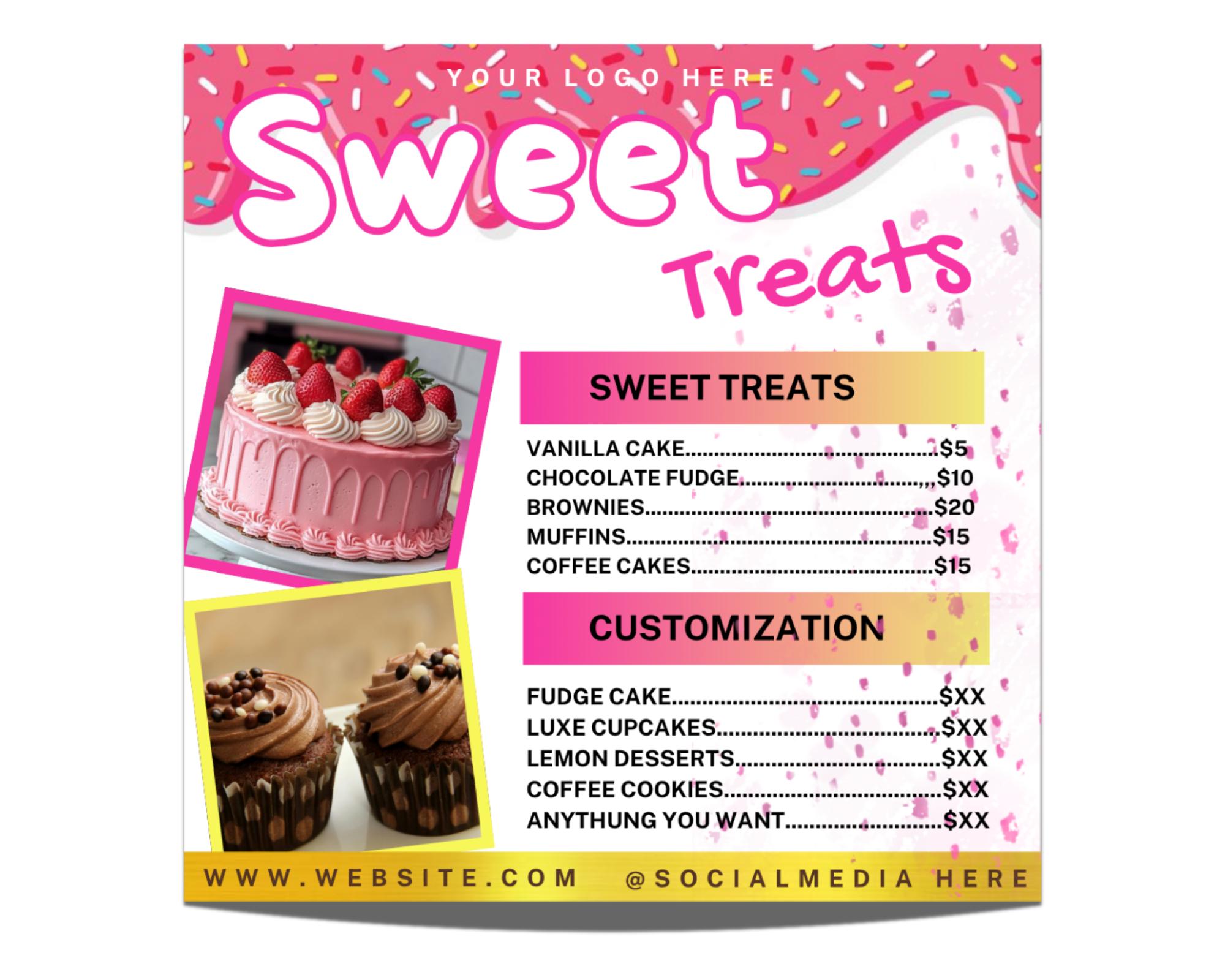 Bakery Flyer Editable Canva Template , Sweet Treats Flyer, Bake Sale ...